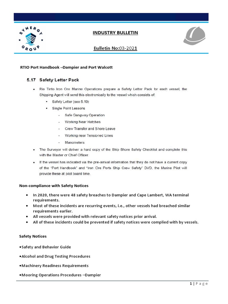 IB (03-21) - Safety Notices at Western Australia | PDF | Ships | Drug Test