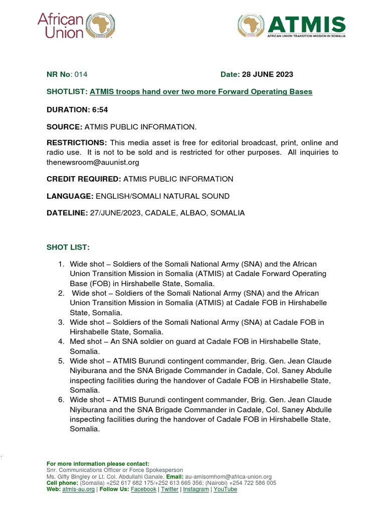 ATMIS Troops Hand Over Two More Forward Operating Bases | PDF | Al ...