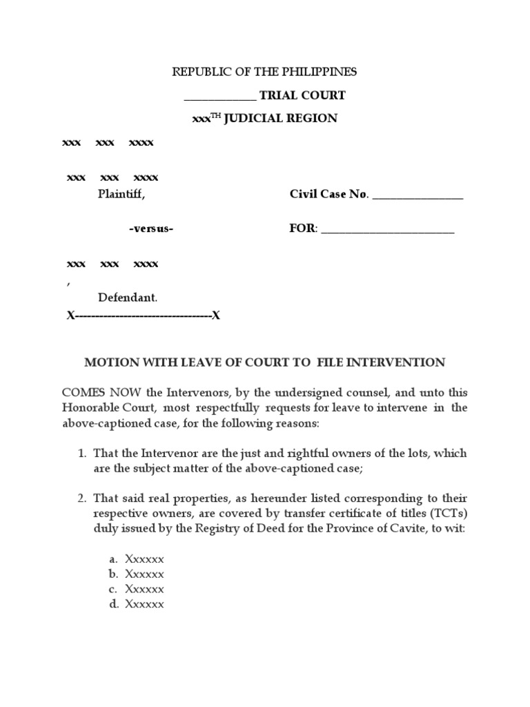 Motion To Intervene With Leave of Court - Rowenta | PDF | Intervention (Law) | Lawsuit