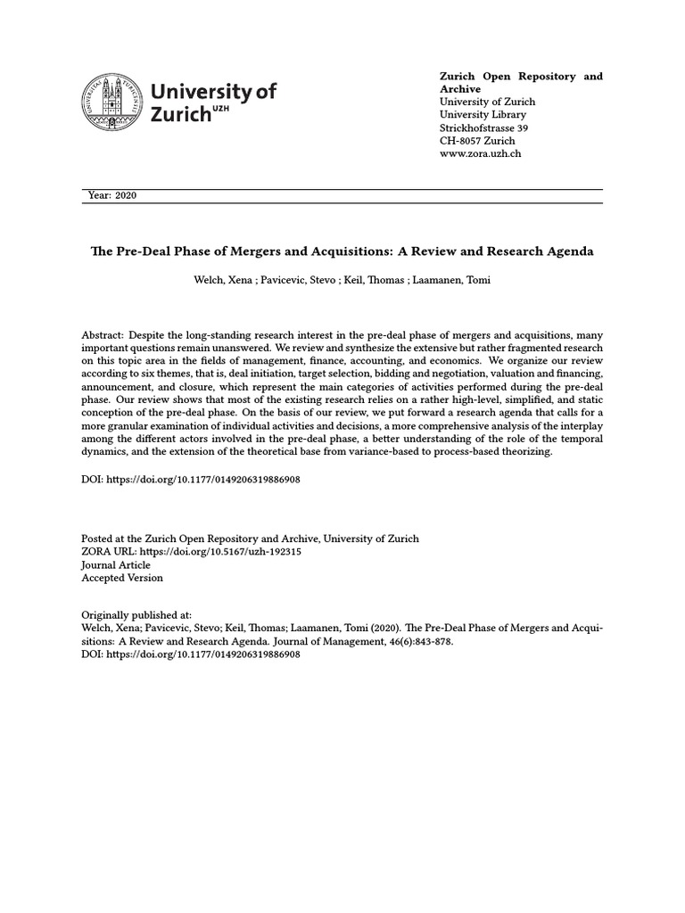 The Pre-Deal Phase of Mergers and Acquisitions | PDF | Mergers And Acquisitions | Negotiation