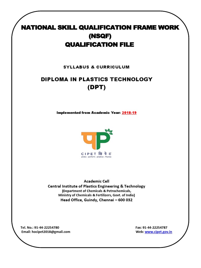 National Skill Qualification Frame Work (NSQF) Qualification File | PDF ...