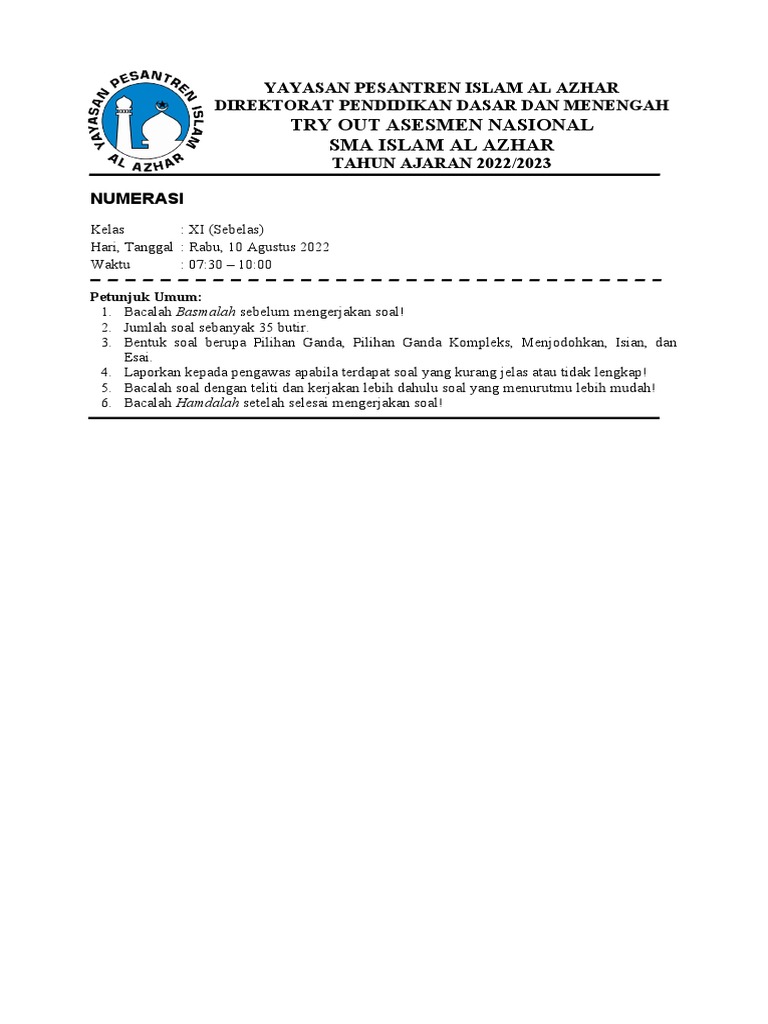 Soal To An Numerasi SMA | PDF