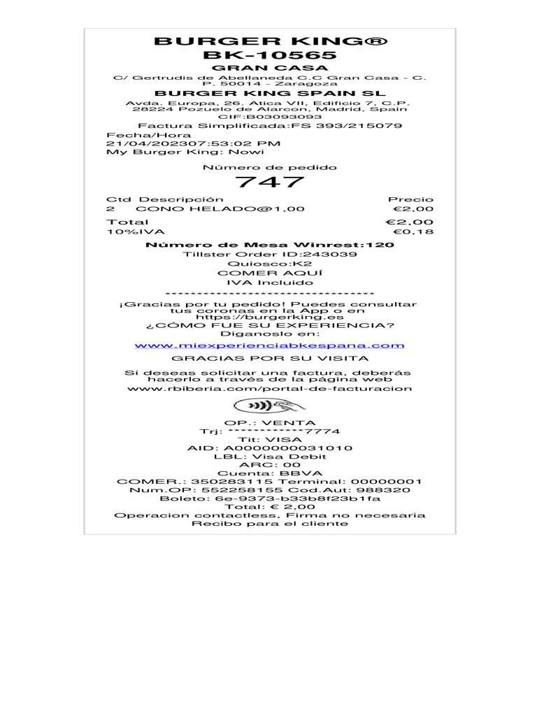 Burger+king Ticket N 747 195309 | PDF