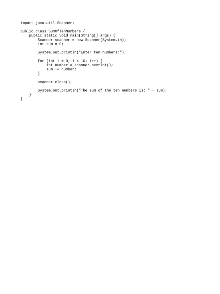 Java Code For Sum of 10 | PDF