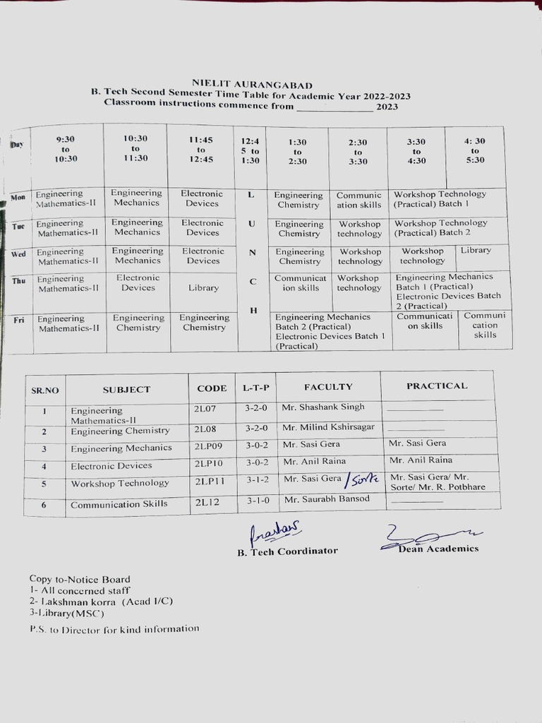 BTech Time Table With Effect From 2 Feb 2023 | PDF | Electrical Engineering | Physical Sciences
