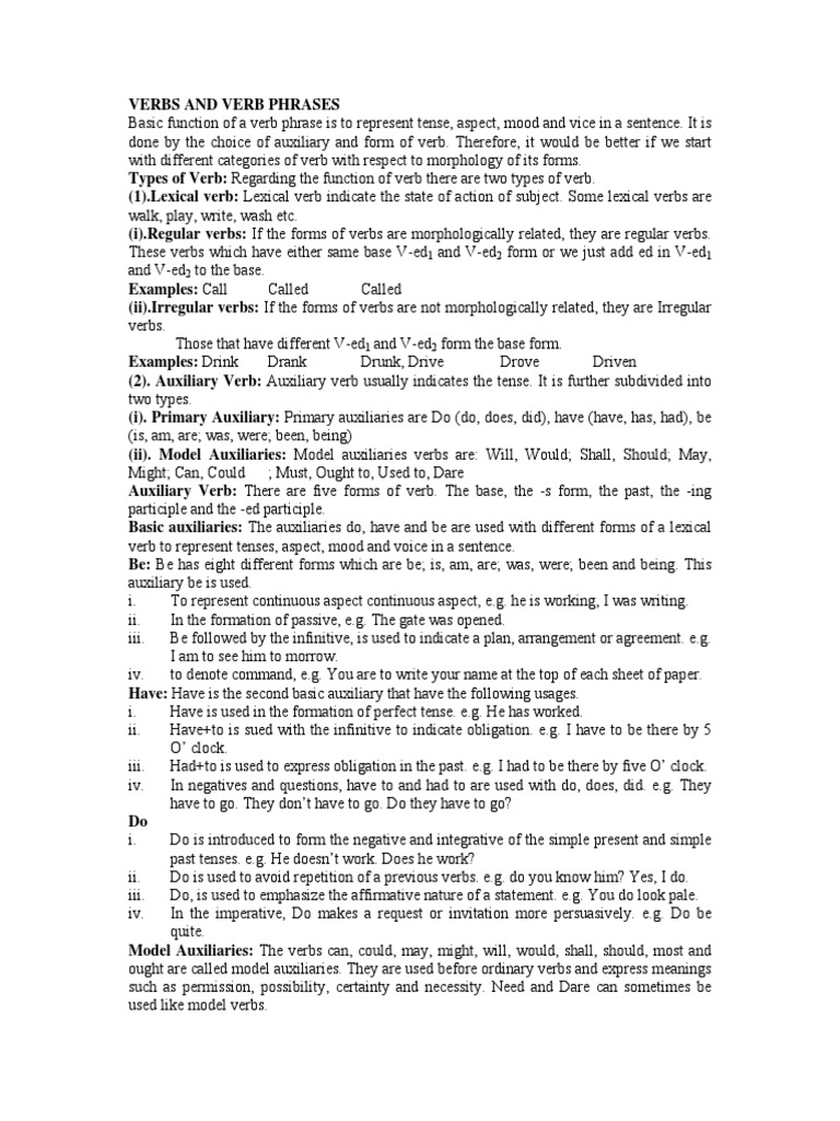 2 Verb & Verb Phrase | PDF | Verb | Grammatical Tense