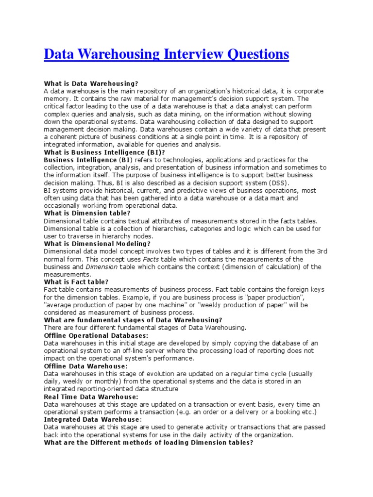 Data Warehousing Interview Questions | PDF | Data Warehouse | Databases