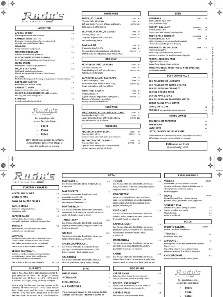 Rudy's Pizza Menu | PDF