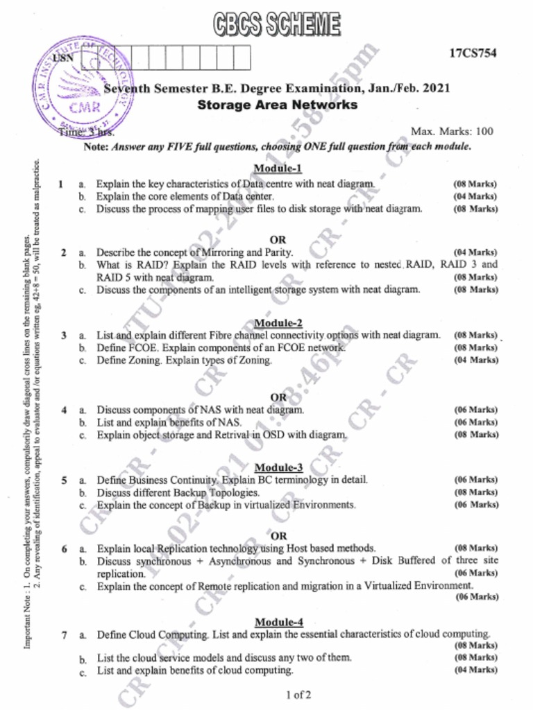 VTU Question Paper of 17CS754 Storage Area Networks Jan-2021 | PDF