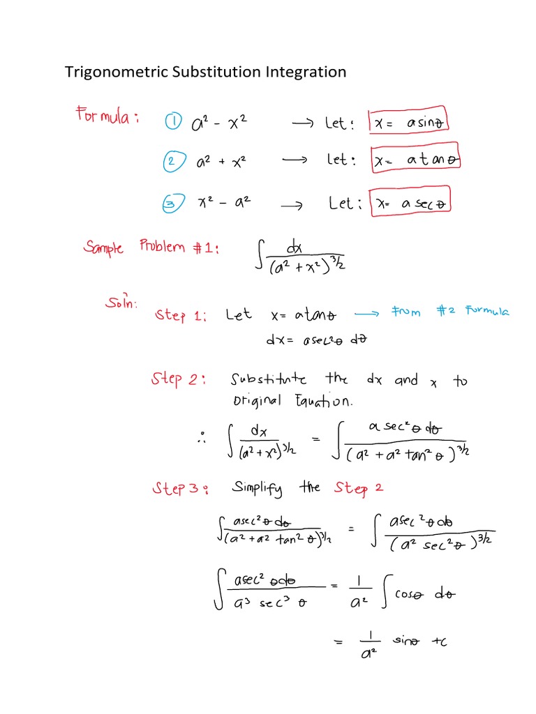 Trigonometric Substitution Integration | PDF