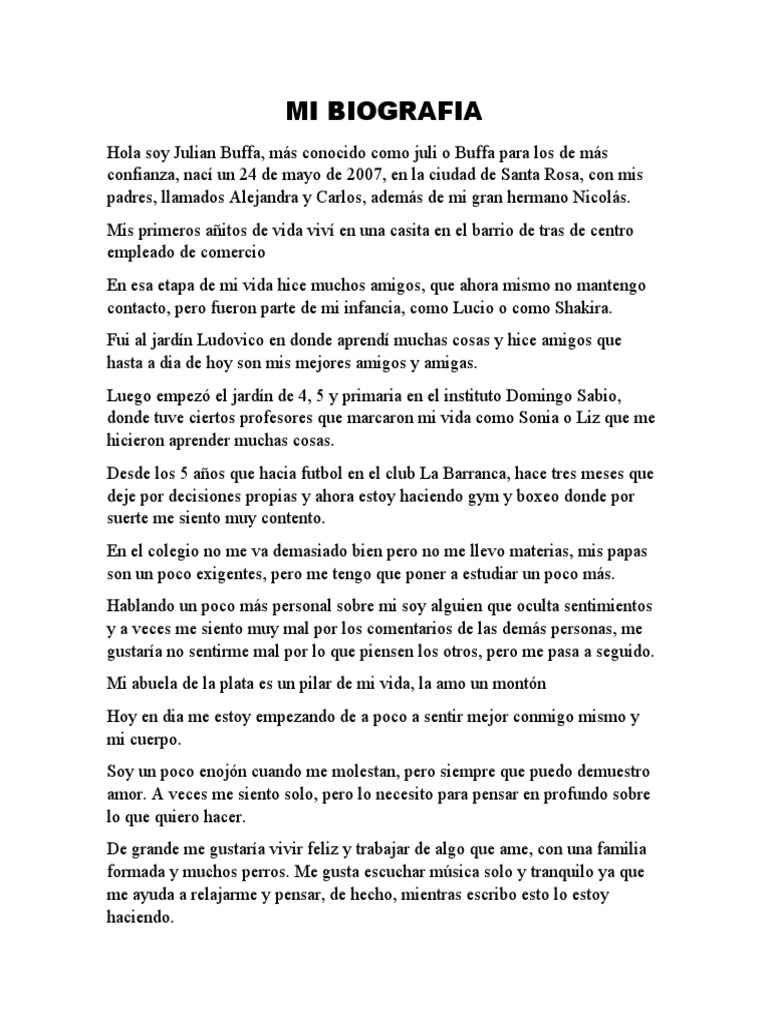 Mi Biografia Juli Buffa | PDF | Relaciones personales, crianza y ...