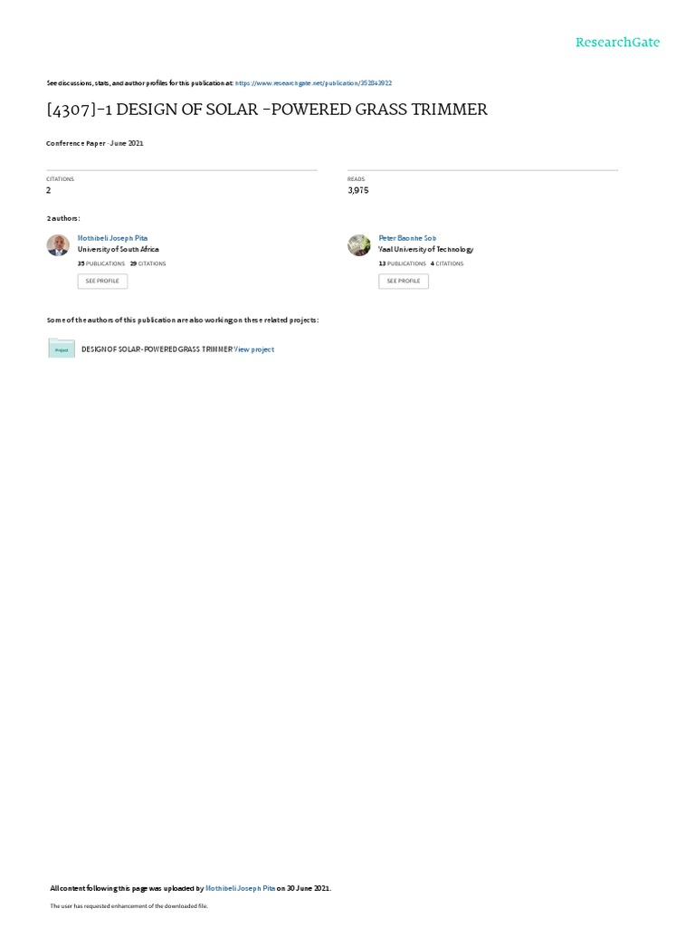 (4307) - 1 Design of Solar - Powered Grass Trimmer: June 2021 | PDF ...