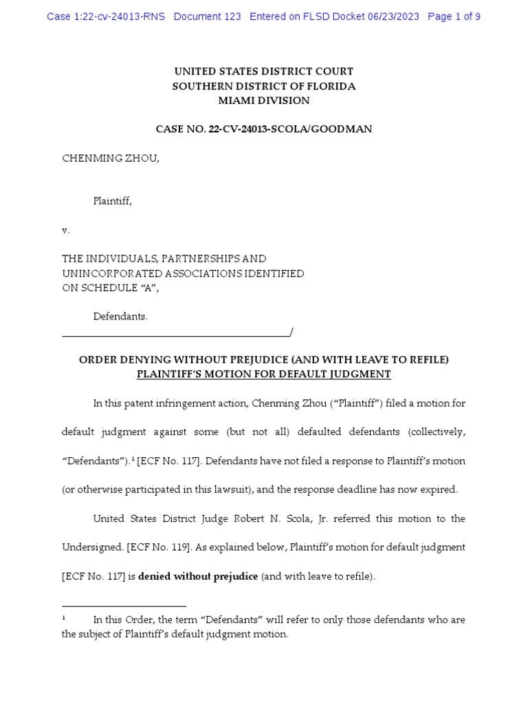 Patent Default Judgment Denied | PDF | Complaint | Default Judgment