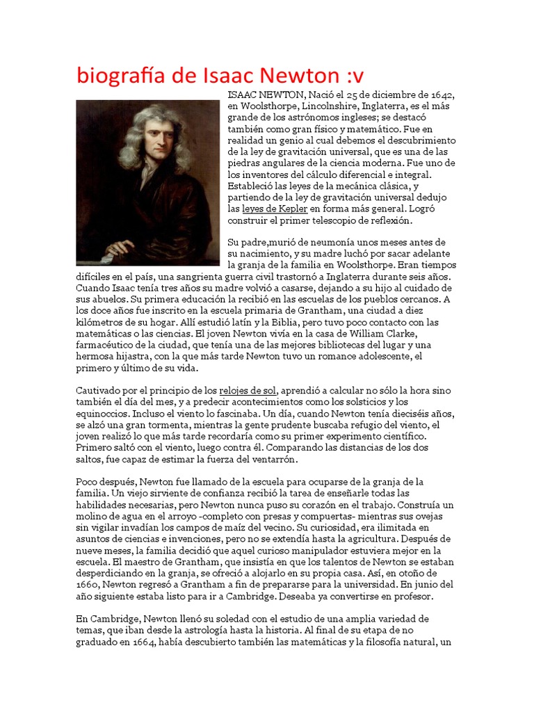 Biografía de Isaac Newton | PDF | Isaac Newton | Gravedad
