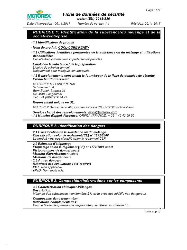 Msds Cool-Core Ready FR FR | PDF | Chimie | Sciences physiques