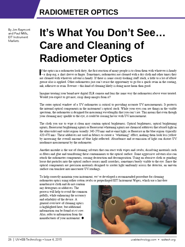 cleaning of Radiometer Optics | PDF | Ultraviolet | Optics
