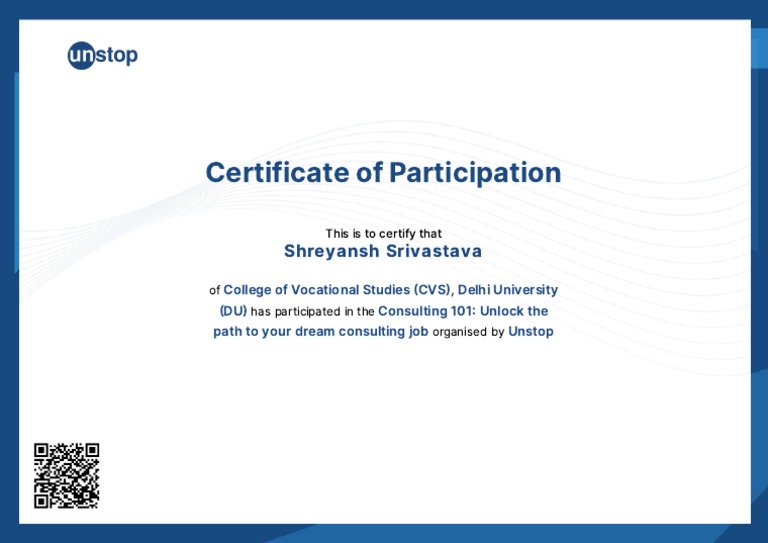 Consulting 101 Webinar Certificate Unstop | PDF