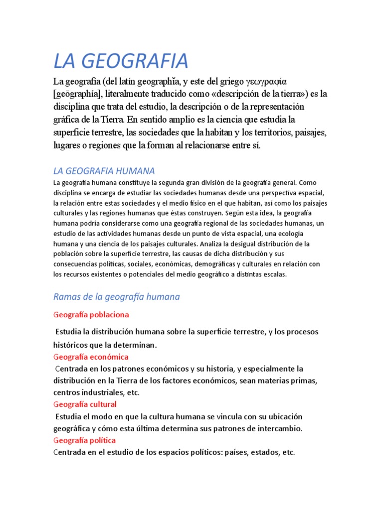 La Geografia y Sus Ramas | PDF | Geografía | Ciencias de la Tierra