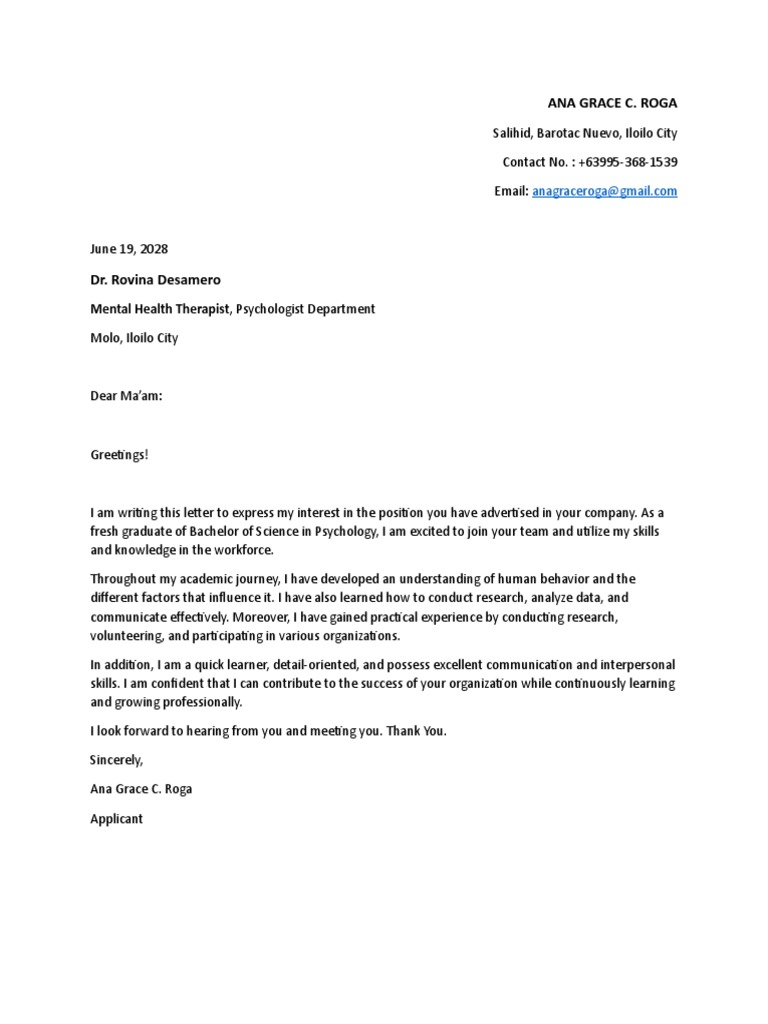 Application Letter - Ana | PDF | Career & Growth