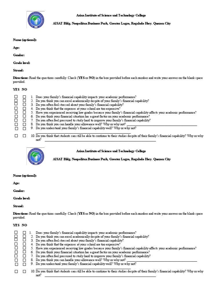 Survey Questionnare Sample | PDF
