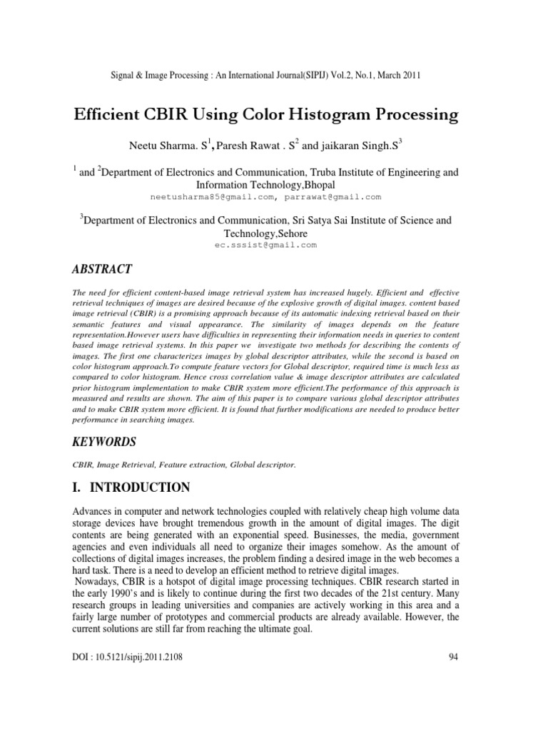 Efficient Cbir Using Color Histogram Processing Pdf Rgb Color Model Computer Graphics 