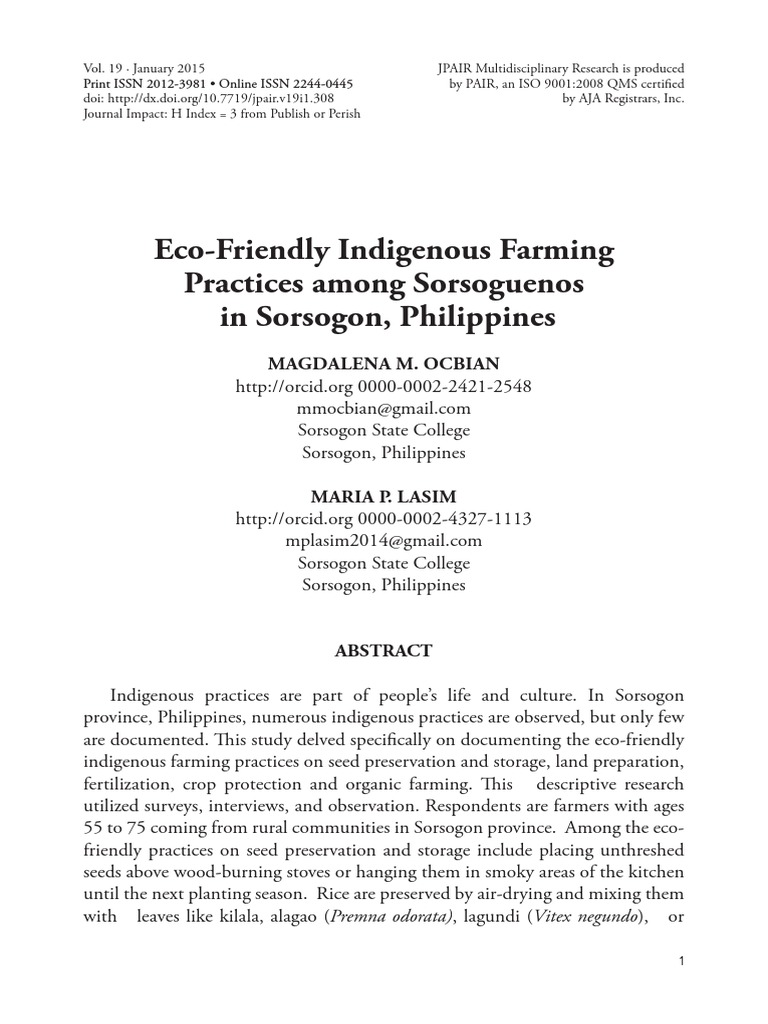 Eco-Friendly Indigenous Farming Practices Among Sorsoguenos in Sorsogon ...