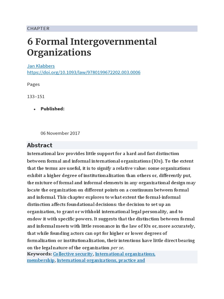 Formal Intergovernmental Organizations | PDF | International Law ...
