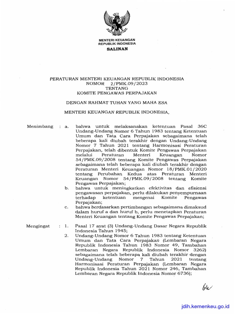 PMK Nomor 2 Tahun 2023 Komwasjak | PDF PMK Nomor 2 Tahun 2023 Komwasjak | PDF