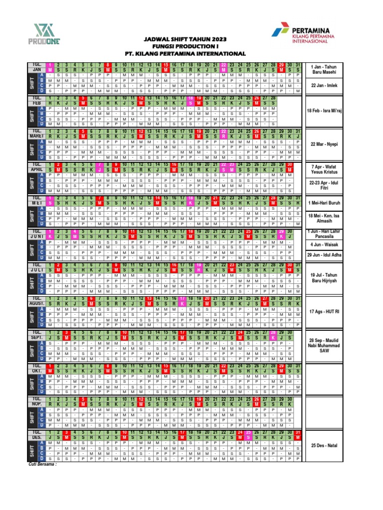 Jadwal Shift 2023 - Production I | PDF