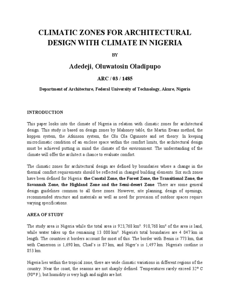 ARC-03-1485 - Adedeji - Climatic Zones For Architectural Design | PDF | Monsoon | Wet Season