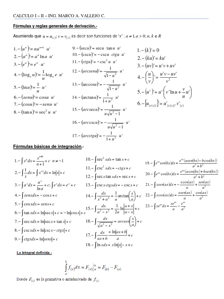 Formulas Derivadas e Integrales | PDF