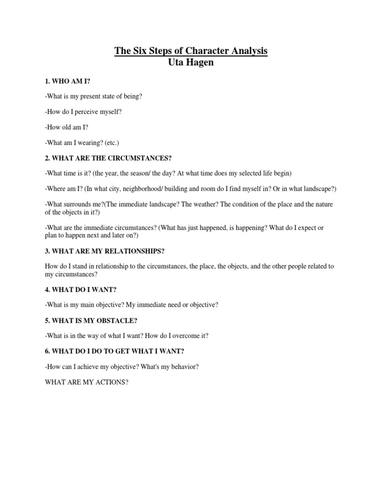 Uta Hagen's Six Steps for Character Analysis | PDF