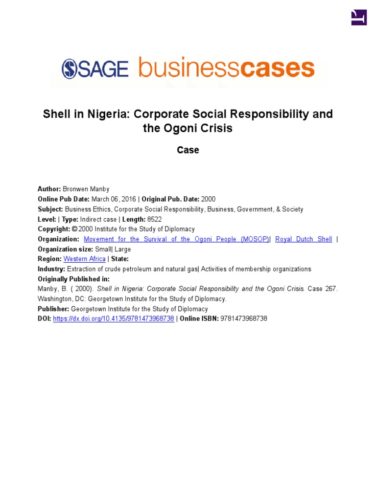Shell in Nigeria Corporate Social Responsibility Ogoni Crisis Case | PDF