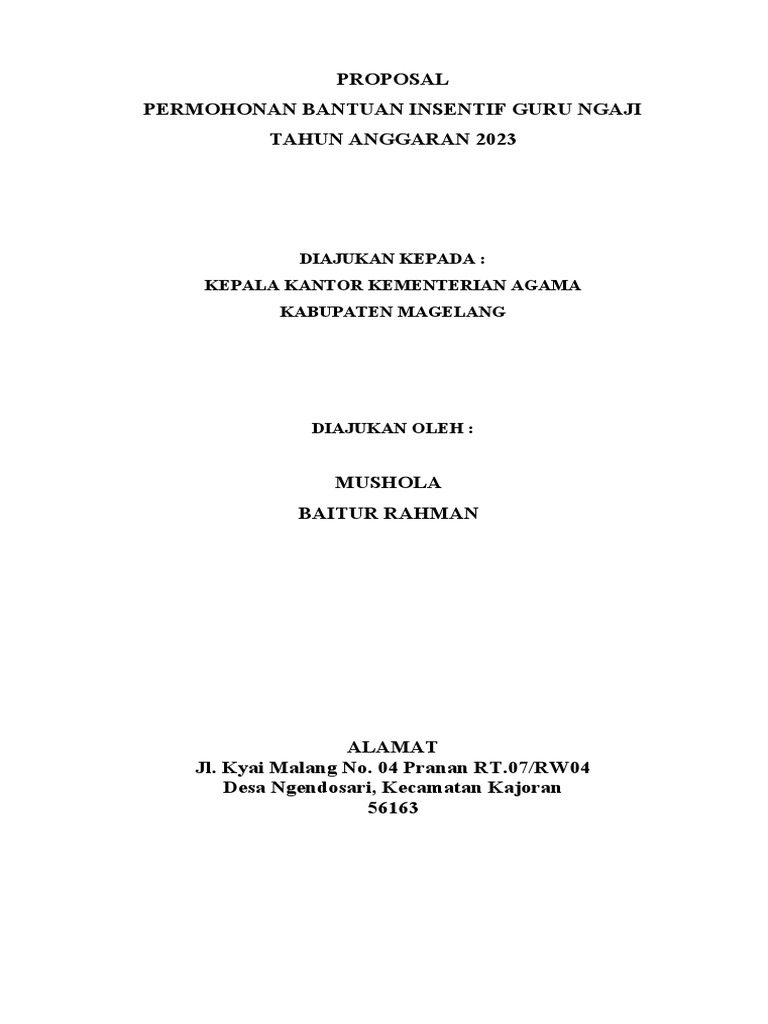 PROPOSAL INSENTIF GURU NGAJI 2023 MADIN | PDF