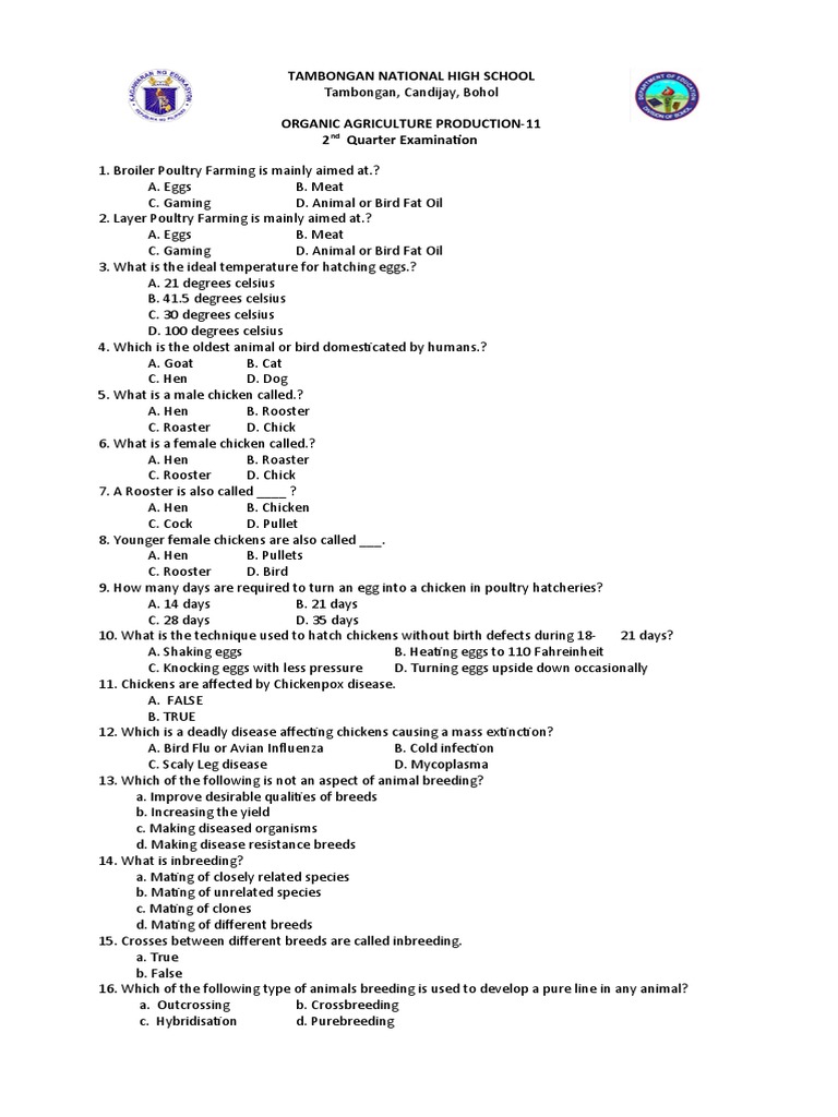 2nd Quarter Exam Grade 11 Afa | PDF | Chicken | Soil
