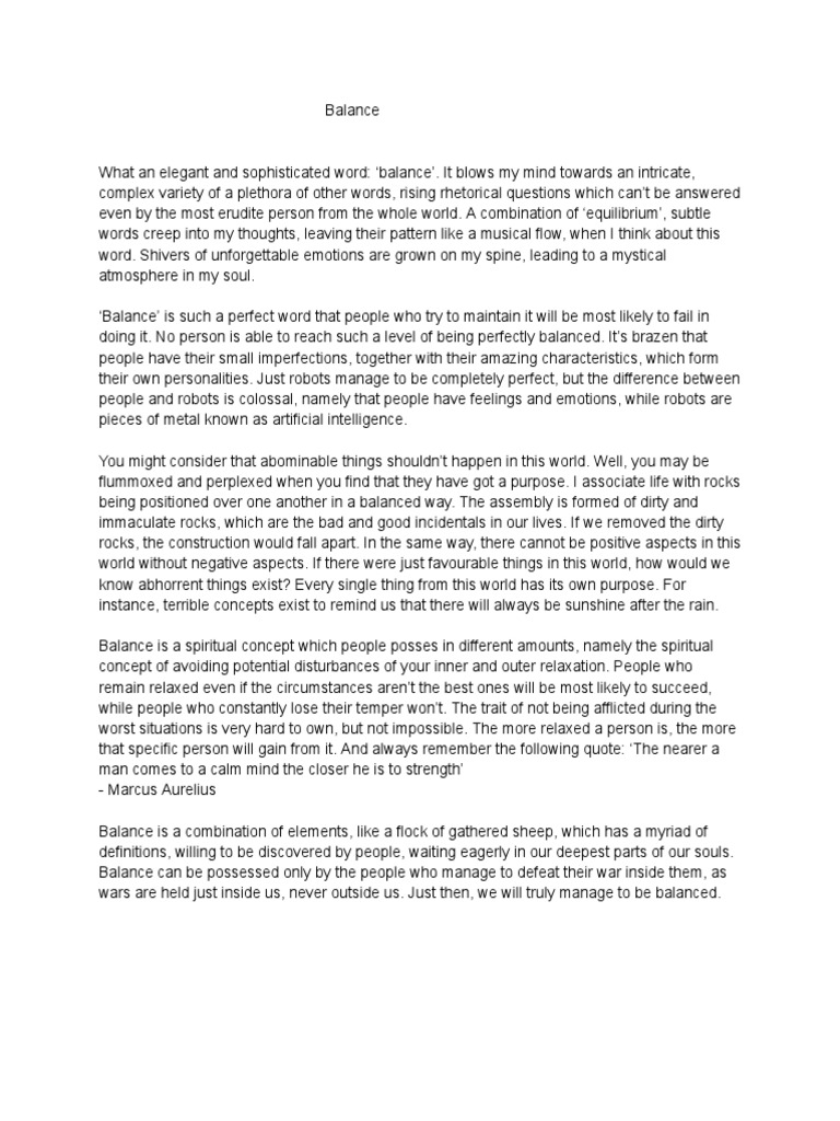 Balance - A Short Essay About A Crucial Value | PDF | Metaphysics Of ...
