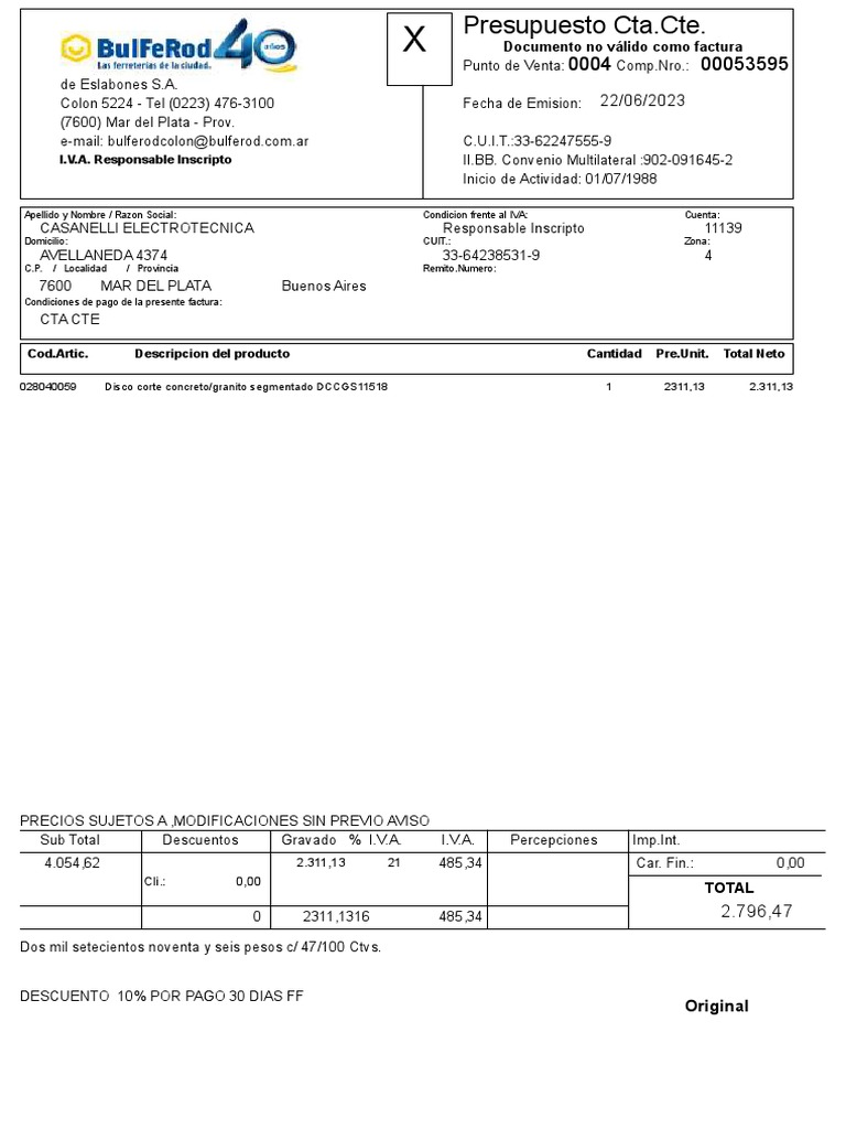 Factura IVA Responsable Inscripto | PDF