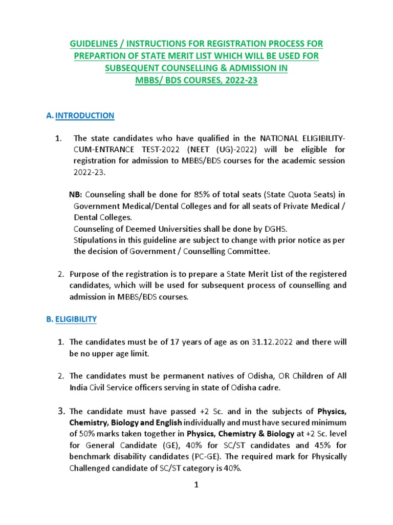Instructions For Registration For MBBS BDS Courses 204 | PDF | Business ...