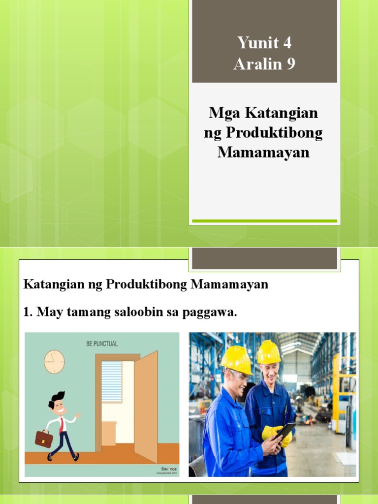 Aralin 9 Mga Katangian NG Produktibong Mamamayan | PDF