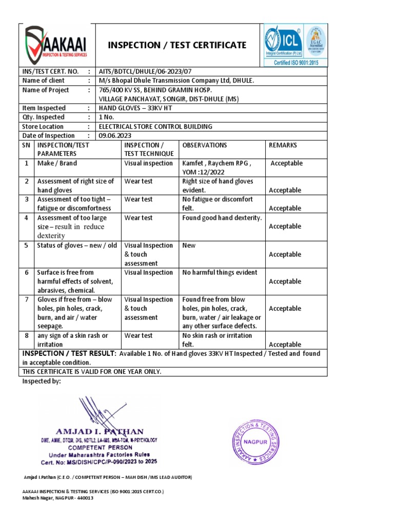 TC No 7 - Hand Goves 33 KV | PDF | Business Process | Evaluation