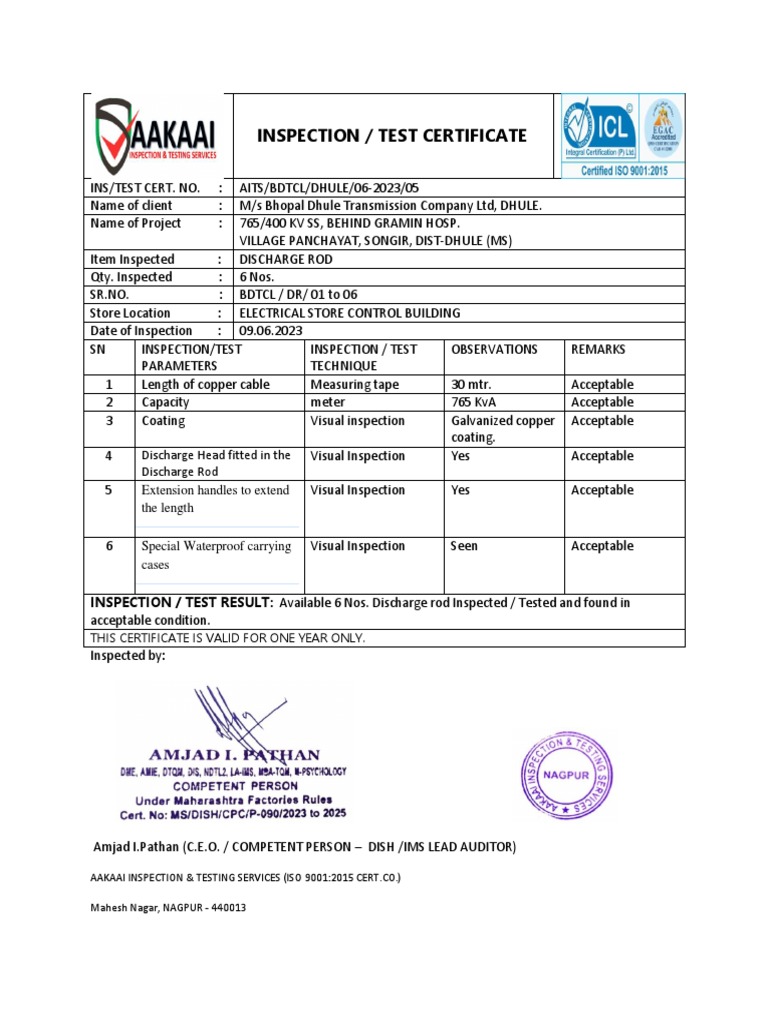 TC No 5 - Discharge Rod | PDF