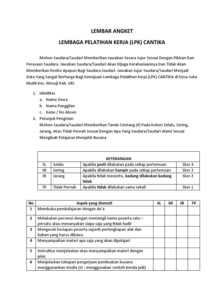 3.2a LEMBAR ANGKET | PDF