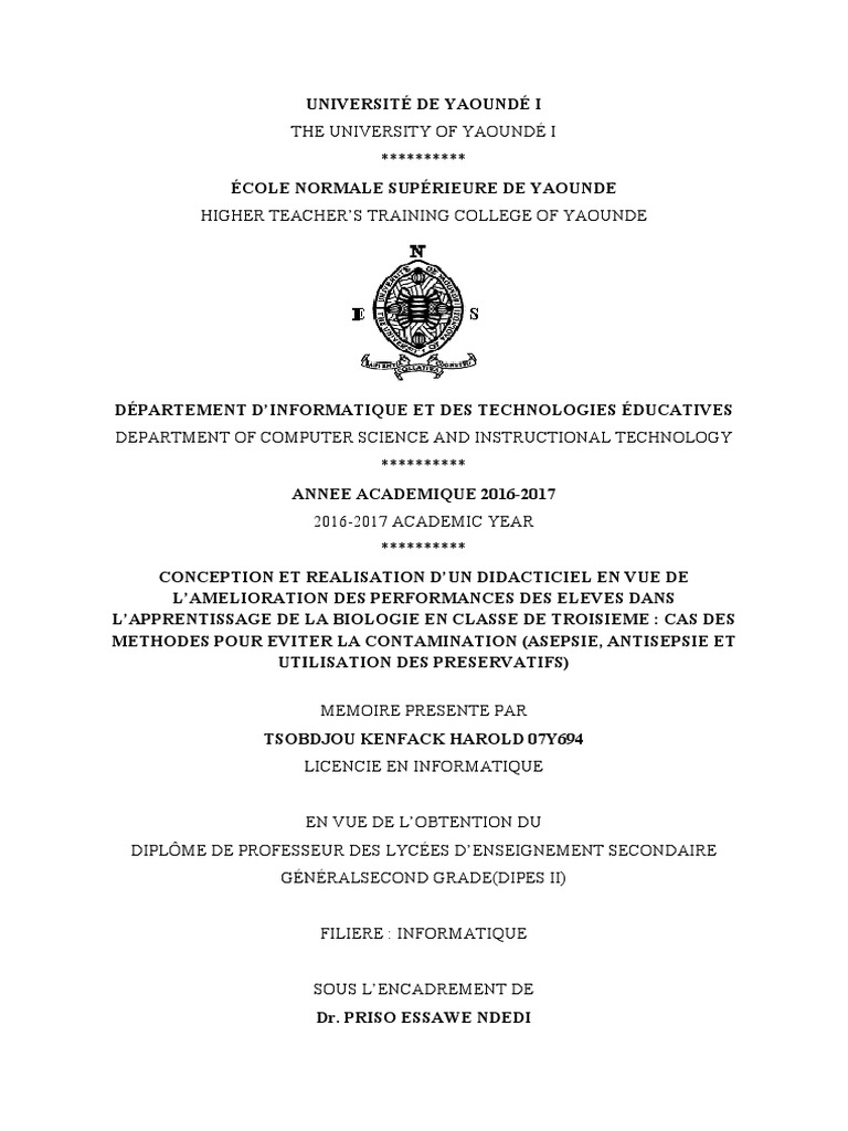 Memoire Dipes 2 Tsobdjou Kenfack Harold | PDF | Méthode agile | Gestion informatique