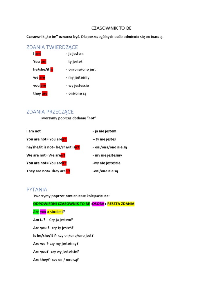 Czasownik To Be | PDF