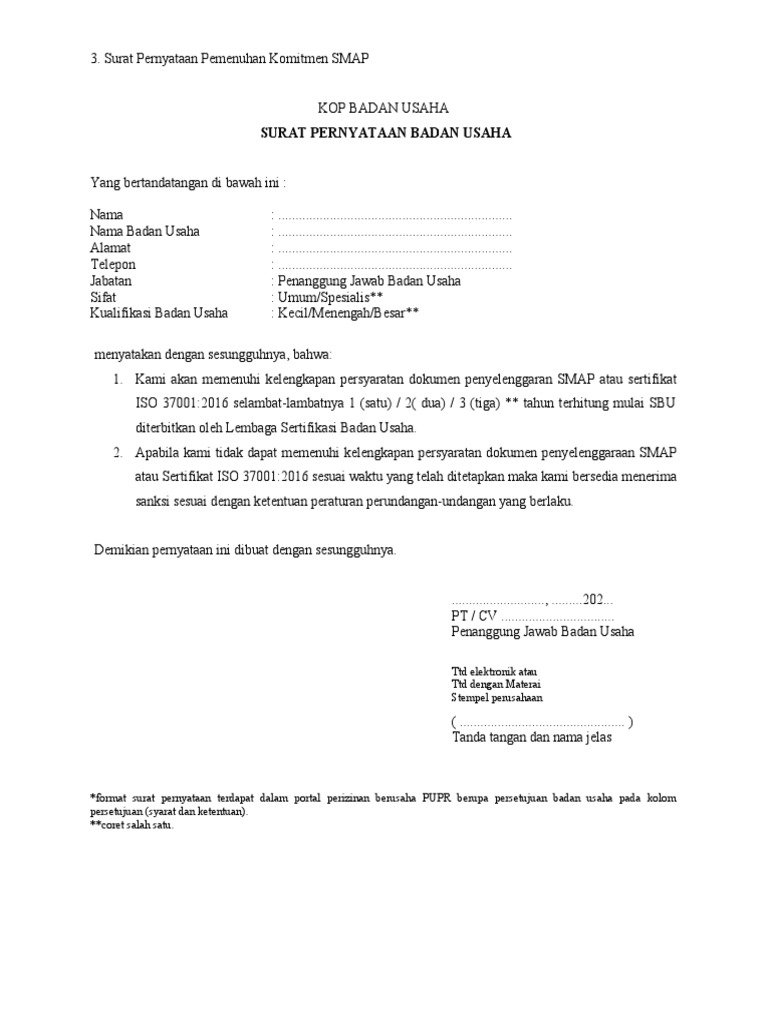 Surat Pernyataan Komitmen Smap | PDF