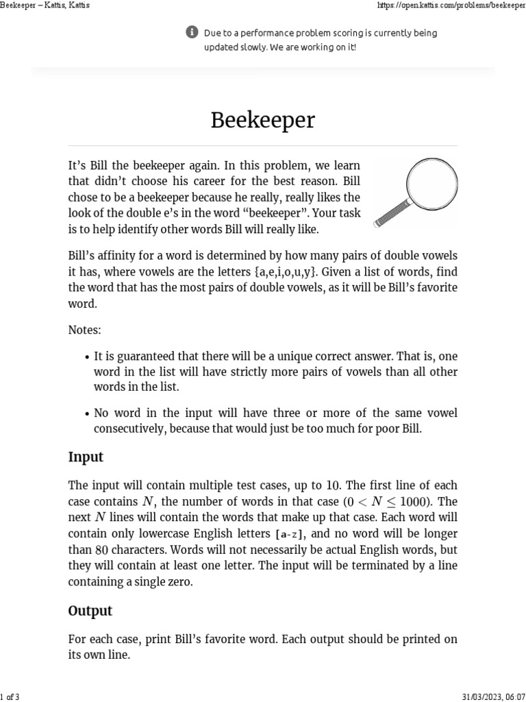Beekeeper - Kattis, Kattis | PDF | Computing | Computer Science