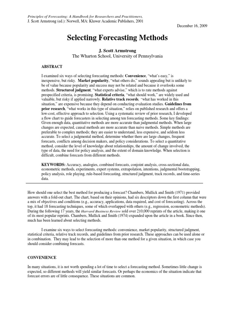 PoF Selecting Forecasting Methods | PDF | Forecasting | Statistics
