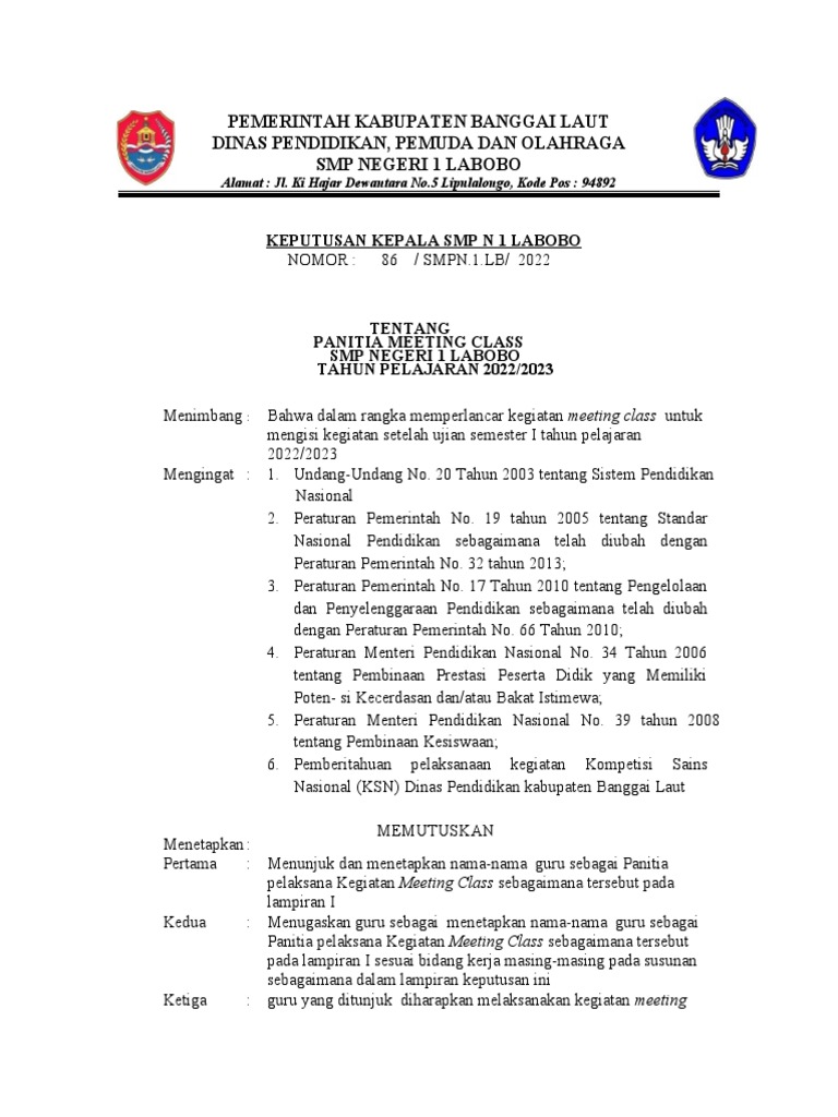 Keputusan Panitia Meeting Class | PDF