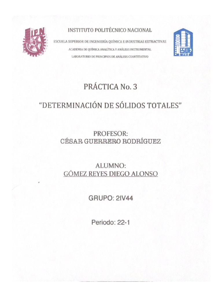 Practica 3 DETERMINACION DE SOLIDOS TOTALES | PDF