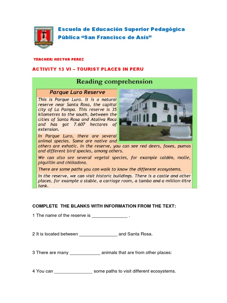 Activity 13 Vi - Tourist Places in Peru | PDF